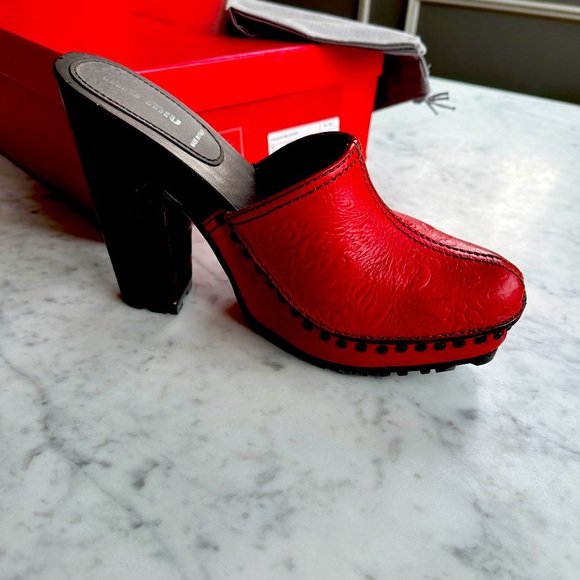 Miu Miu | Shoes | Miu Miu Red Leather Studded Platform Clogs | Poshmark